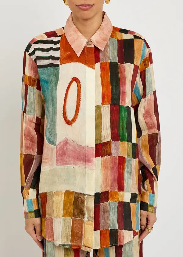 ALEMAIS Majorelle Printed Linen And Silk-blend Shirt