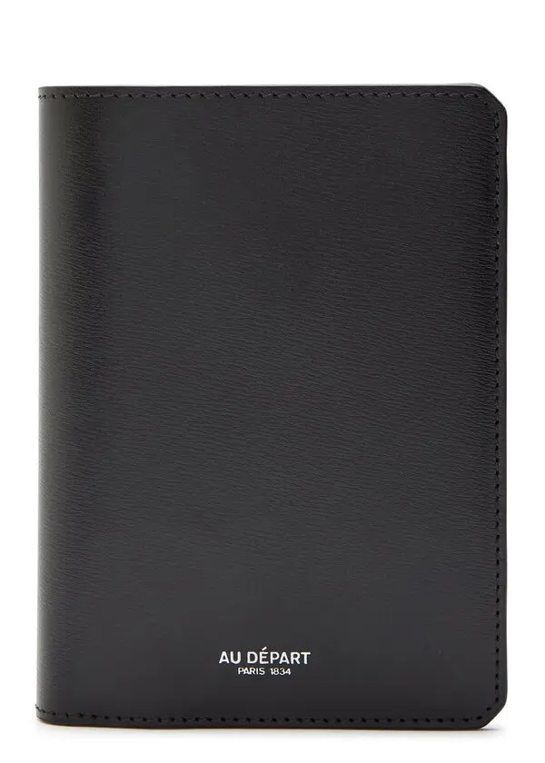 AU DEPART Logo Leather Passport Case - Black