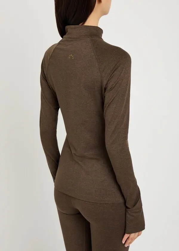 Varley Always Warm Half-zip Stretch-jersey Top - Dark Brown