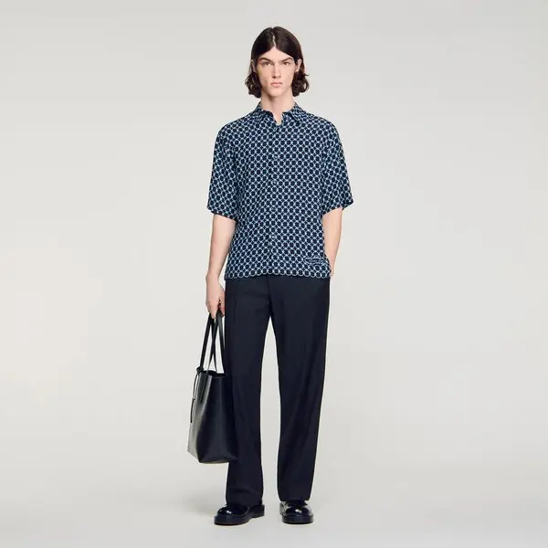 Sandro Link Print Loose-fit Shirt - Navy Blue