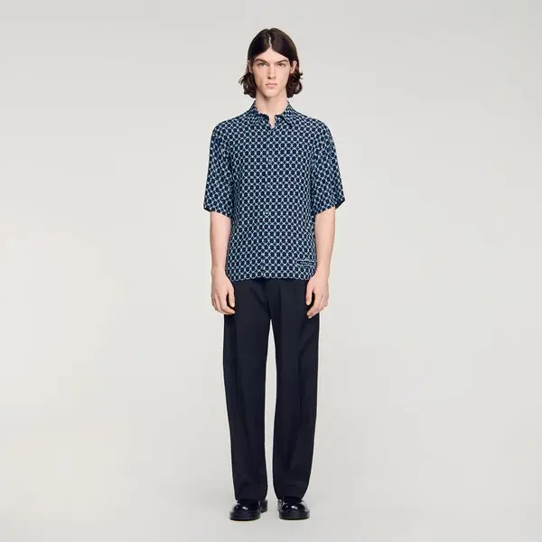 Sandro Link Print Loose-fit Shirt - Navy Blue