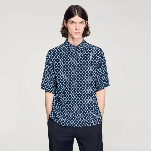 Sandro Link Print Loose-fit Shirt - Navy Blue