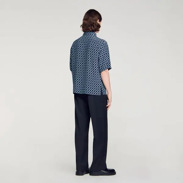 Sandro Link Print Loose-fit Shirt - Navy Blue