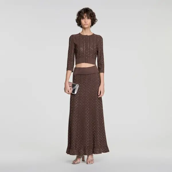 Sandro Rhinestone Embellished Knit Cardigan - Brown