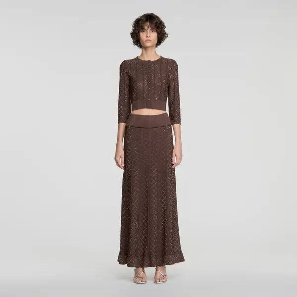 Sandro Rhinestone Embellished Knit Cardigan - Brown