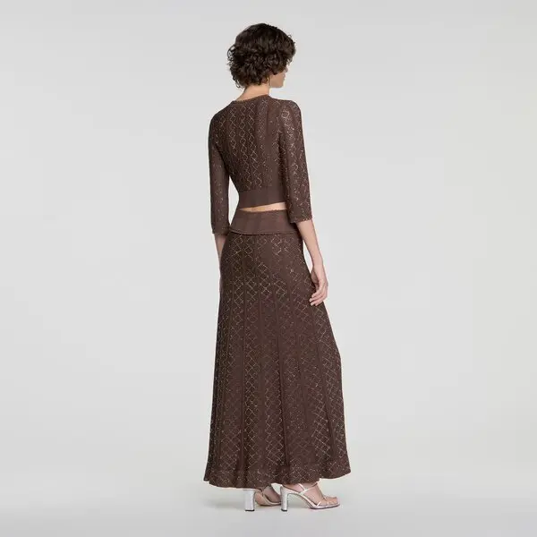 Sandro Rhinestone Embellished Knit Cardigan - Brown