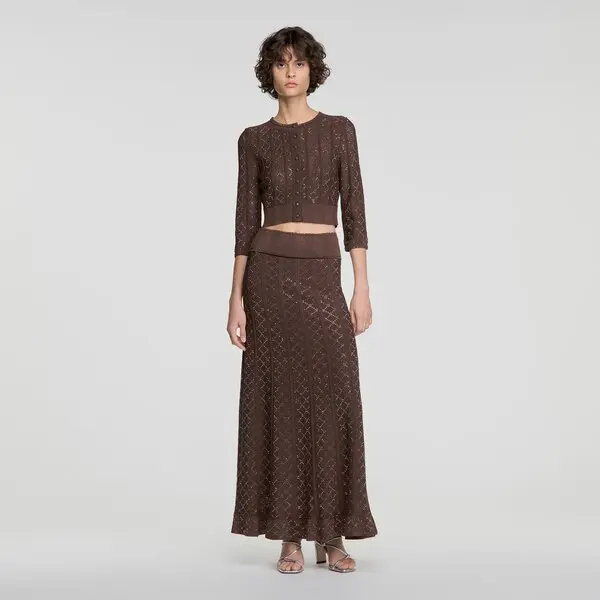 Sandro Rhinestone Knit Maxi Skirt - Brown