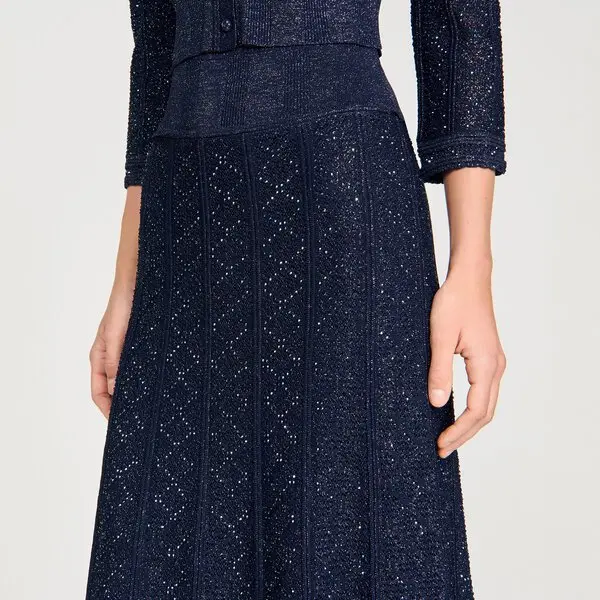 Sandro Rhinestone Knit Maxi Skirt - Navy Blue