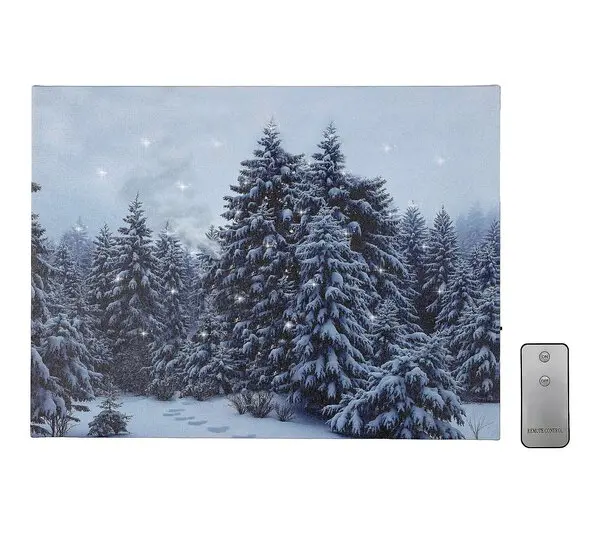 LUMABASE Battery Operated Lighted Wall Art Snow Y Pines - One-color