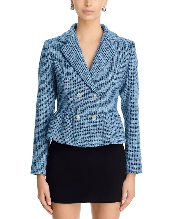 Aqua Tweed Flounce Blazer - Blue Multi