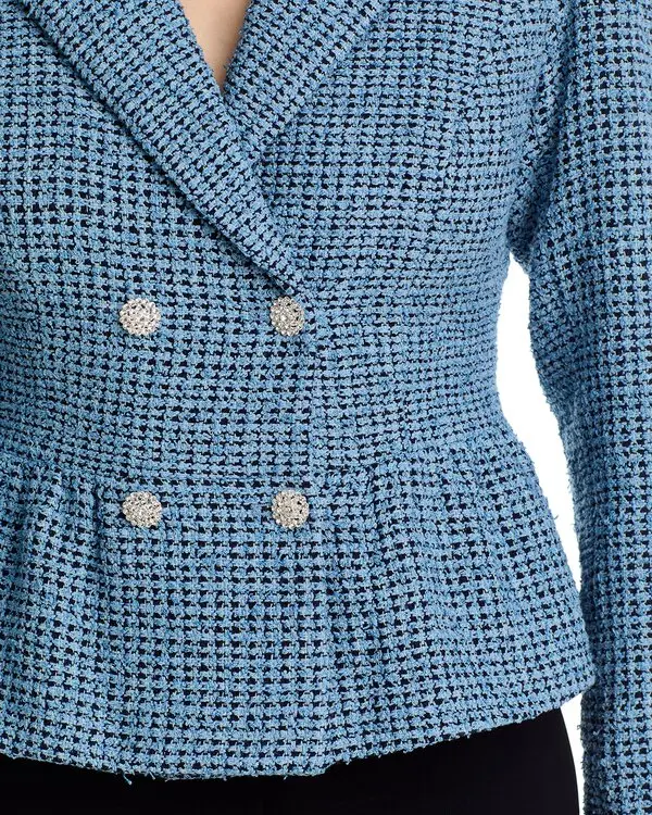 Aqua Tweed Flounce Blazer - Blue Multi