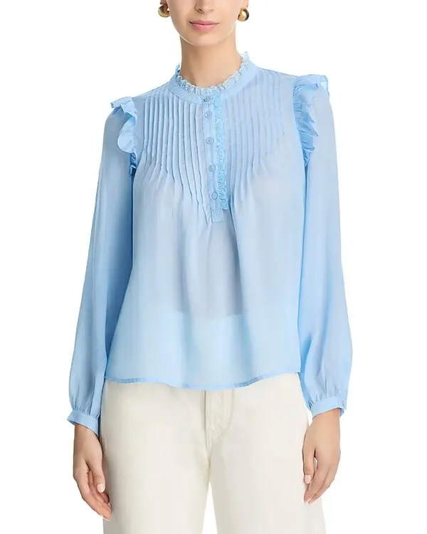 Aqua Ruffle Lace Trim Blouse