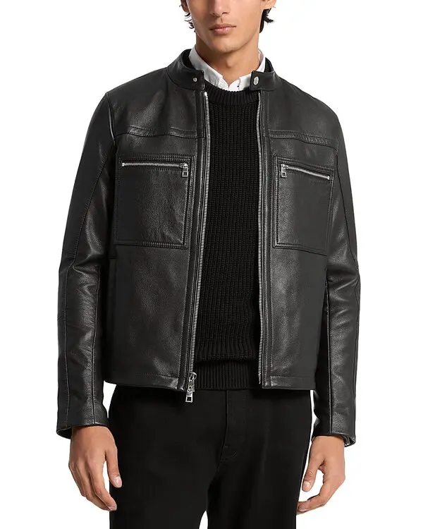Michael Kors Grained Leather Jacket With Zip Pockets