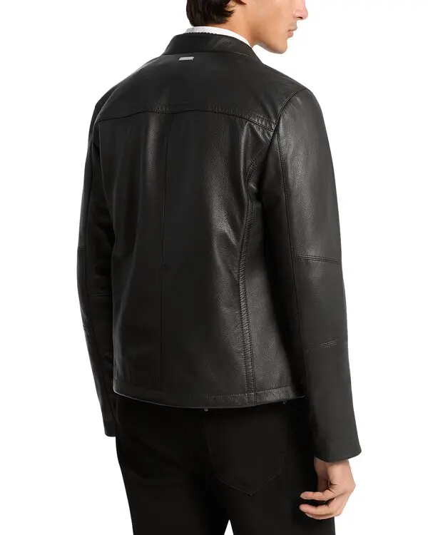 Michael Kors Grained Leather Jacket With Zip Pockets