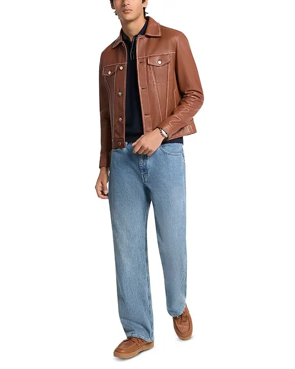 Michael Kors Contrast Stitch Leather Trucker Jacket