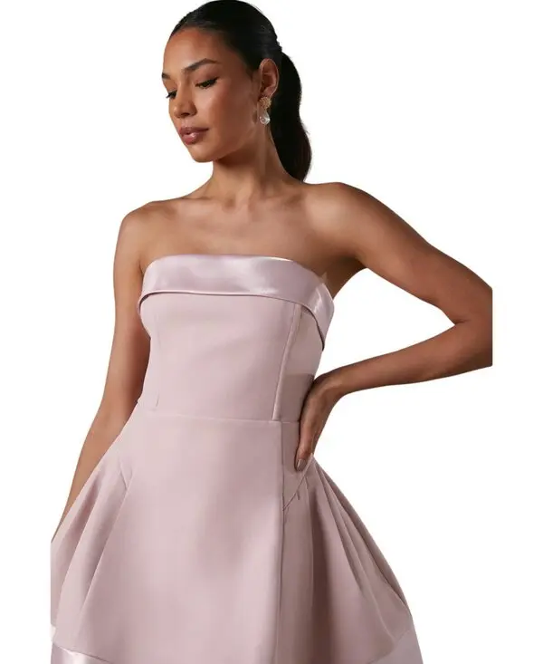 Coast Women's Bandeau Satin Detail Pleated Mini Dress in Pink | Size: 8