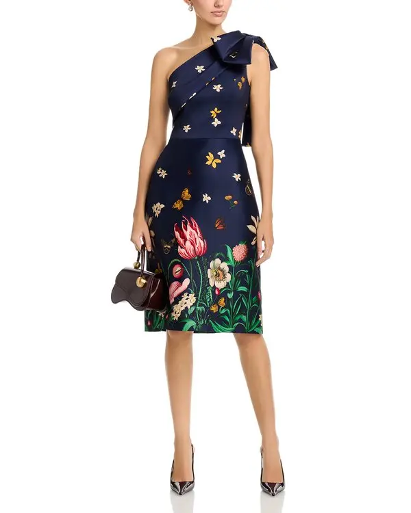 Teri Jon Mikado Floral Butterfly One Shoulder Dress Size 10