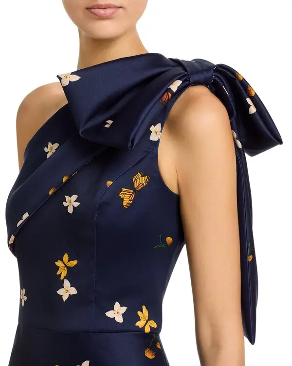 Teri Jon Mikado Floral Butterfly One Shoulder Dress Size 10