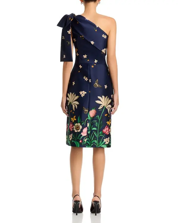 Rickie Freeman For Teri Jon Mikado Floral Butterfly One Shoulder Dress In  Navy Multi - 25% Off