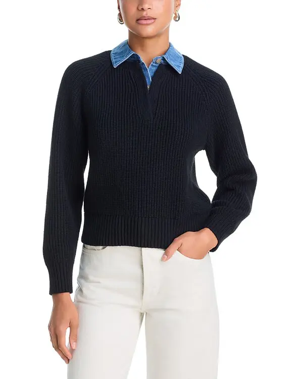 Aqua Denim Collar Pullover Sweater - Black