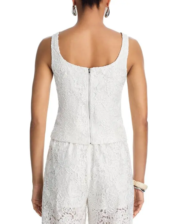 Aqua Soutache Cord Sleeveless Lace Top - Ivory