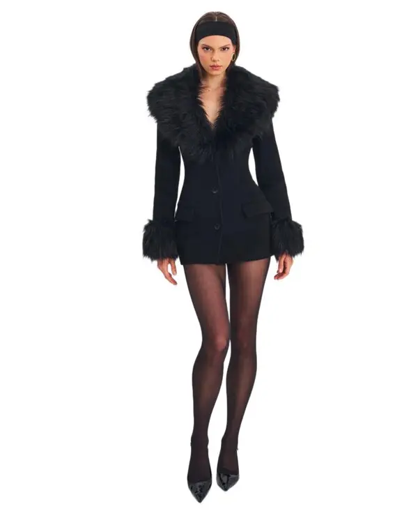 MISS CIRCLE Hailee Wool-blend Mini Coat With Removable Fur Lapel