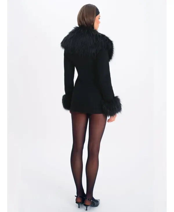 MISS CIRCLE Hailee Wool-blend Mini Coat With Removable Fur Lapel