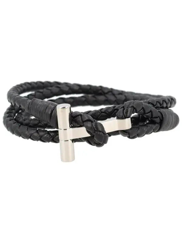 TOM FORD Braided Leather Bracelet - Black