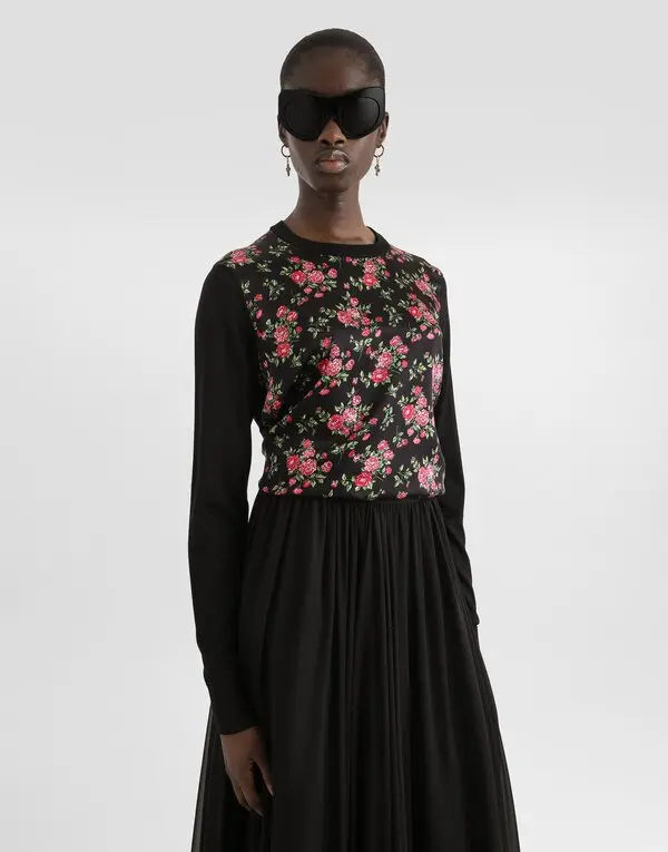Dolce & Gabbana Rose Bouquets-print Silk And Satin Pullover