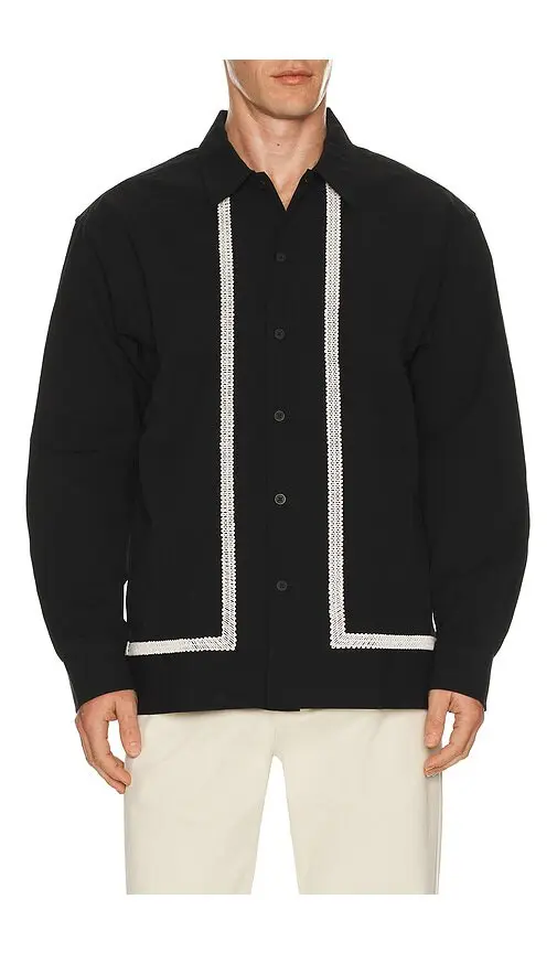 Nn07 Reed Embroidered Button Up Overshirt - Black