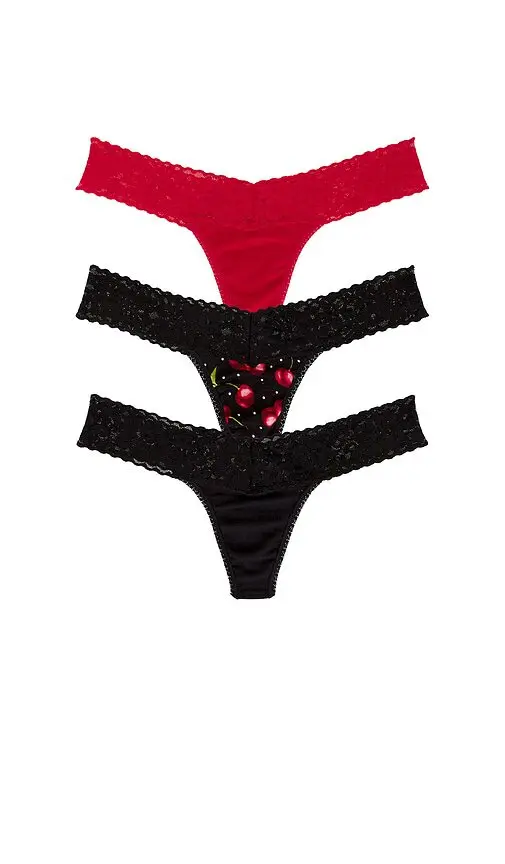 Hanky Panky 3 Low Rise Thongs In Black,red - Black & Cherry Bomb & Red