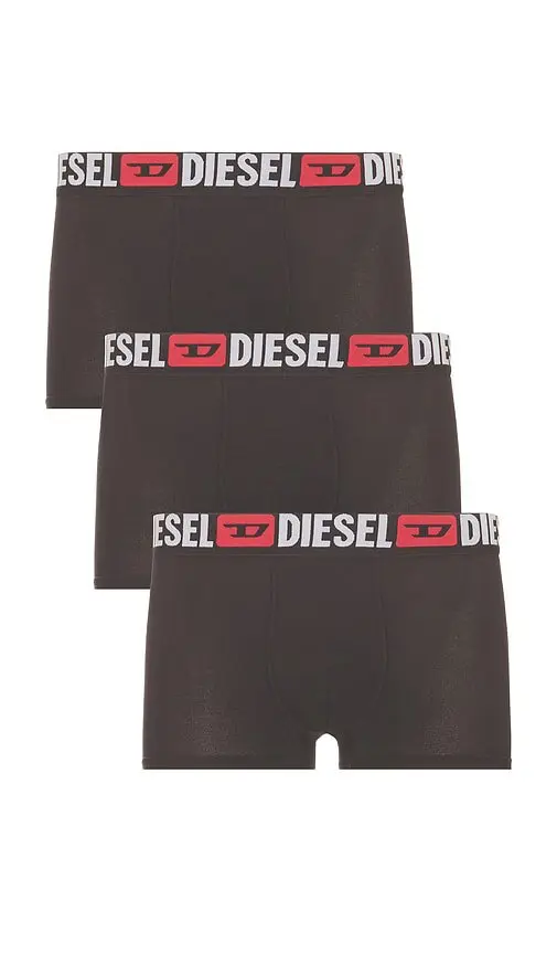 DIESEL Three-pack Of All Over Logo Waist Boxers In Black - Solid & Black