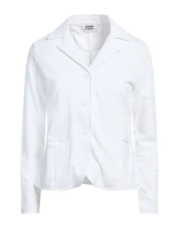 Alpha Studio Single-breasted Blazer In Cotton And Elastane - White