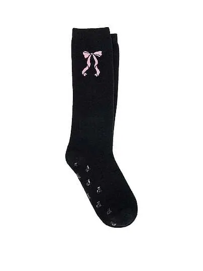 Pink Cozy Crew Socks - Black