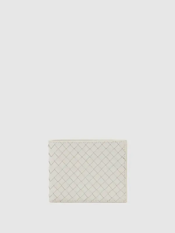 REISS Leather Woven Billfold Wallet - Off White