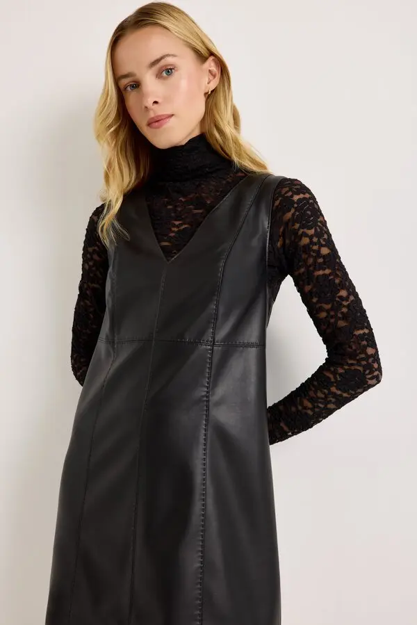 MARIE OLIVER Violette Vegan Leather Sheath Dress - Black