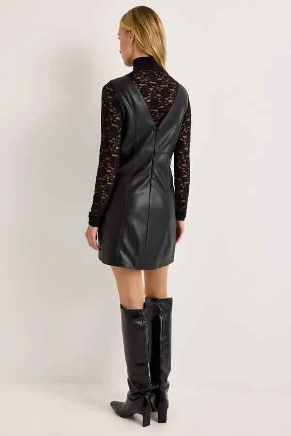 MARIE OLIVER Violette Vegan Leather Sheath Dress - Black