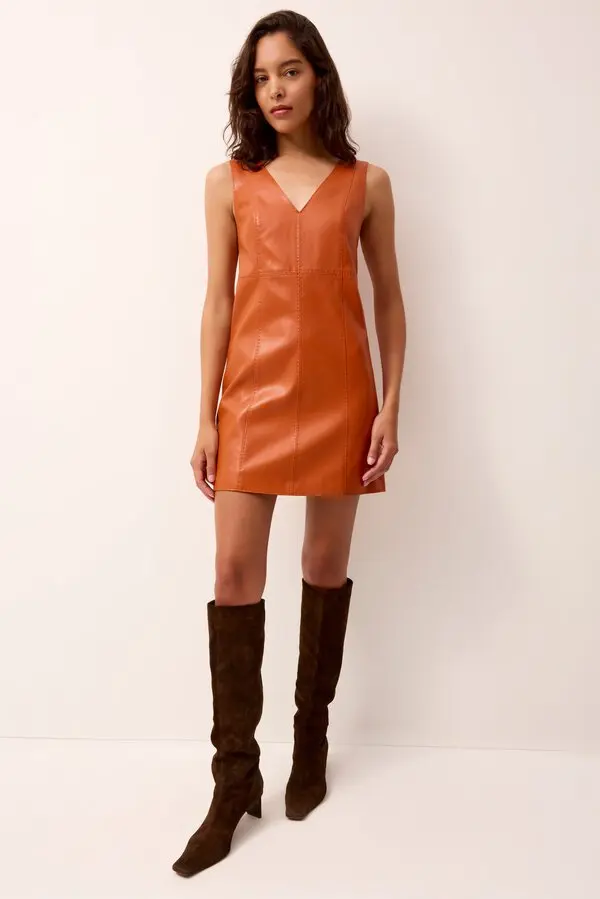 MARIE OLIVER Violette Vegan Leather Dress - Brandy