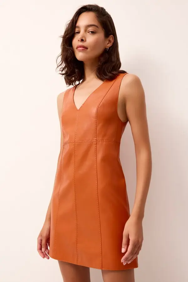 MARIE OLIVER Violette Vegan Leather Dress - Brandy