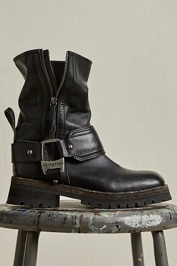 Free People We The Free Roadside Engineer Boots - Black Leather