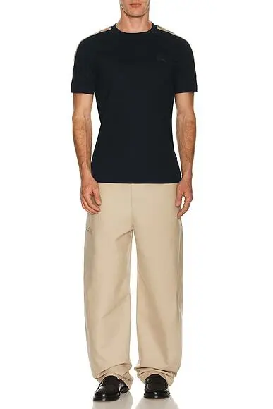 Burberry Check Sleeve Tee - Navy