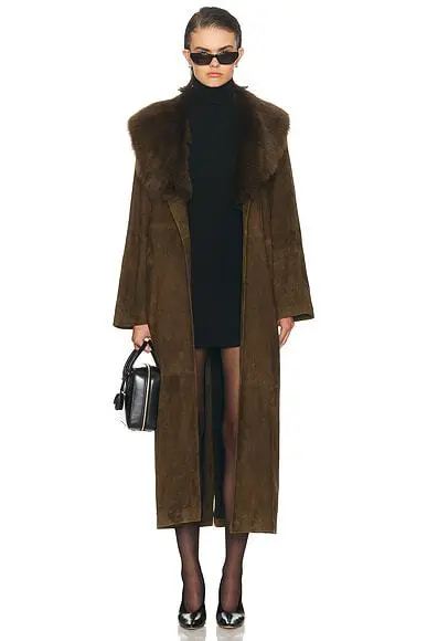 Nour Hammour Briona Suede Coat - Deep Olive