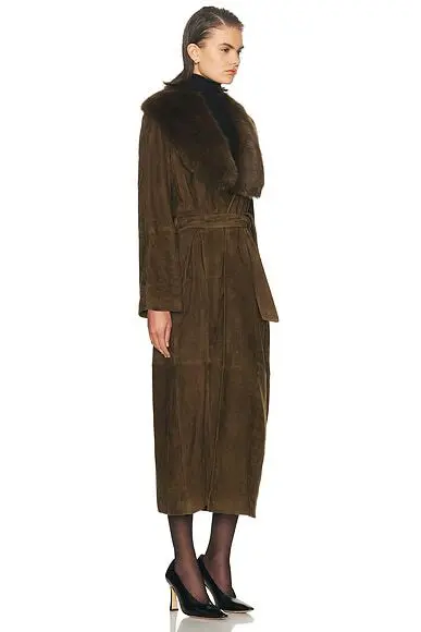 Nour Hammour Briona Suede Coat - Deep Olive