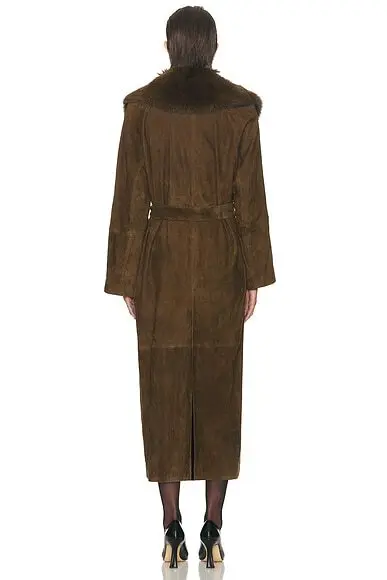 Nour Hammour Briona Suede Coat - Deep Olive