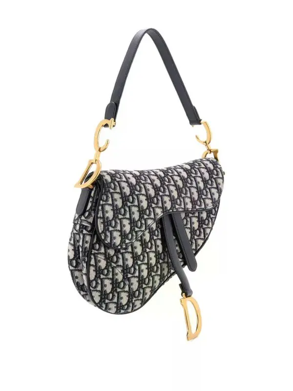 Dior Saddle Handbag With Oblique Canvas And Strap - Blue