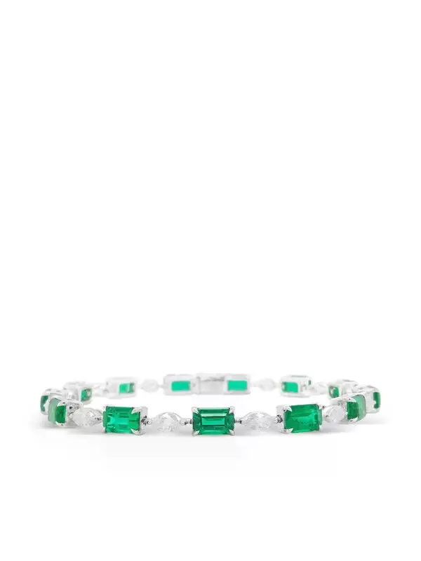 HYT JEWELRY Emerald And Diamond Tennis Bracelet - Silver