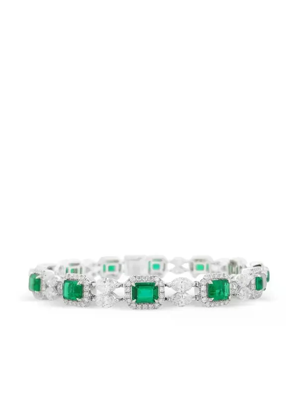 HYT JEWELRY Emerald And Diamond Tennis Bracelet - Silver