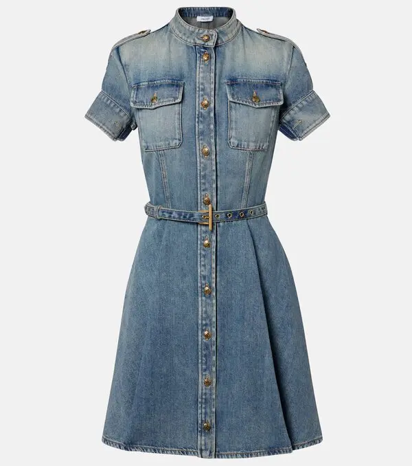 Alexander McQueen Belted Denim Shirt Dress - Blue