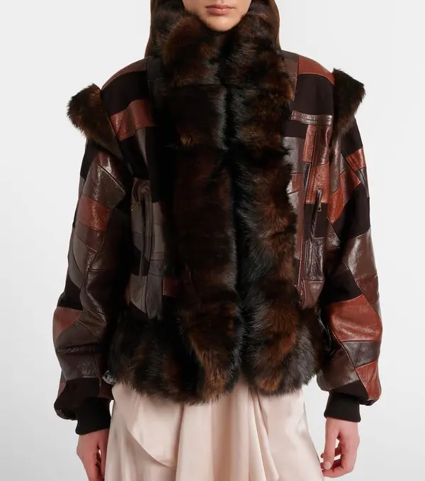 Chloé Shearling-trimmed Leather Bomber Jacket - Brown