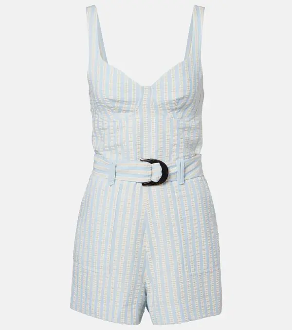 Simkhai Striped Cotton-blend Seersucker Romper - Blue